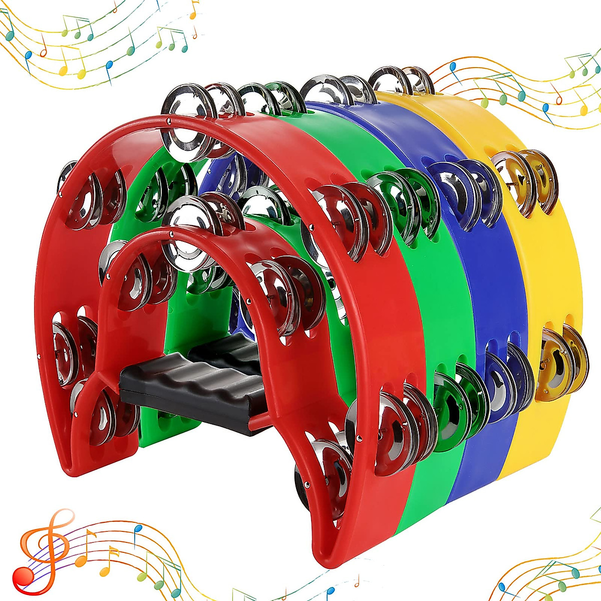 EOEXN 4 Pack Half Moon Tambourine for Adults Tamborines Musical Instrument Percussion Instruments Tambourine Double Row Plastic Music Rhythm Tambourine for KTV Party Colorful