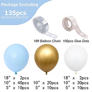 Beliueyes OH Baby Balloon Garland Arch Kit 135pcs Gold White Light Blue Balloons for Bridal Shower Baby Shower Birthday Wedding Baptism Engagement Theme Party Decorations