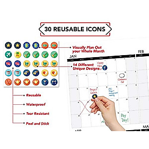 Lushleaf Designs - Large Dry Erase Wall Calendar - 24x39 Inches - Blank Undated 2023 Reusable Year Calendar - Whiteboard Yearly Poster - Laminated Office Jumbo 12 Month Calendar (Vertical)