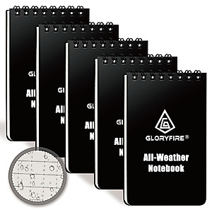 GLORYFIRE Waterproof Notebook All Weather Shower Pocket Tactical Notepad with Cover Steno Pad Memo Book (black 5pcs)