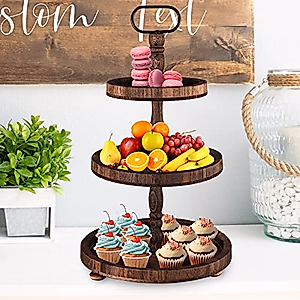 Creatart Wooden 3 Tiered Tray Stand with 8 Pieces Summer Avocado Tiered Tray Decor Set Round Wood Tiered Serving Tray for Food Kitchen Table Centerpieces Decorative Tray (Avocado)