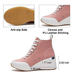 Pink High Top Canvas Wedge Sneakers for Women Canvas Shoes Non-Slip Lace Up Women Platform Sneakers