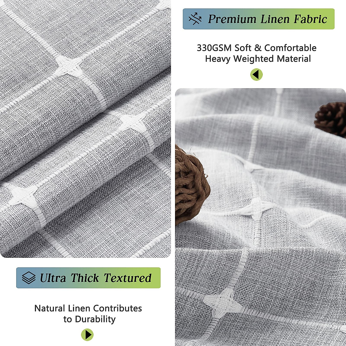 Boho Long Shower Curtain, 72x78 Inches Long Linen Thick Fabric Shower Curtain with Tassels,Tall Modern Farmhouse Neutral Textured Cloth Shower Curtains for Bathroom, Water Repellent, 72x78, Gray/Grey