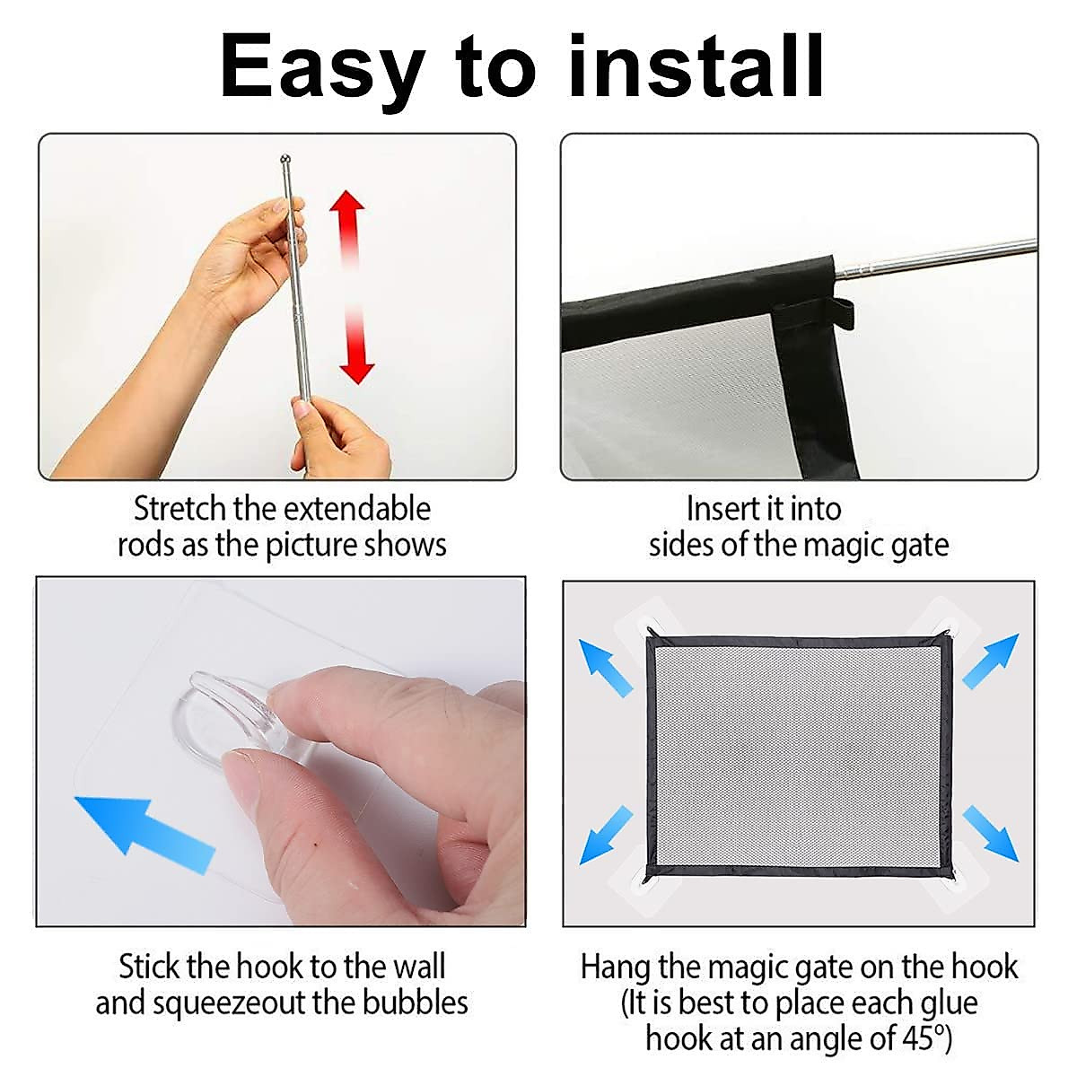 Wide Gate Magic Gate for Dogs, Indoor Outdoor Retractable Large Dog Gate, Extra Wide Expandable Folding Mesh Pet Gate for Stairs,Doors Safety Mesh Dog Gate Adjustable 3 Sizes(82.6"/47.2"/35.4"x28.2")