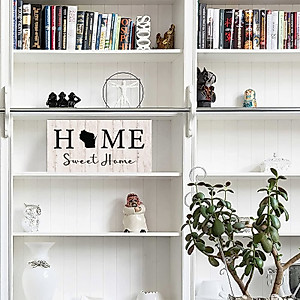 Classic Style Wood Pallet Sign Home Sweet Home Wisconsin State Rustic Wooden Wall Plaque Wall Pediment Inspirational Wood Wall Pediment for Deck Front Door Wall Hanging Decorations 12x24 Inch