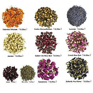 Natural Dried Flowers Kit 10 Bags, Dried Flowers Herbs for Soap Making,Candle, Resin Jewelry, Bath, Dried Flowers Bulk Include Rose Buds,Lavender,Jasmine and More