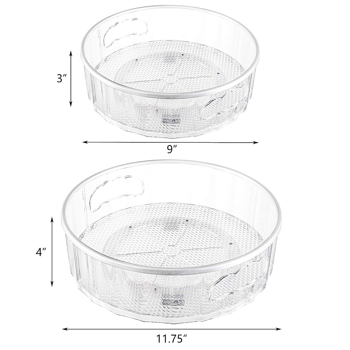 Hedume Set of 2 Lazy Susan Turntable with Handle, Basics Plastic Kitchen Turntable, Multifunctional Spice Racks Organizer, 360 Degree Rotating Food Storage Container for Refrigerator or Countertop
