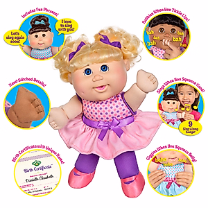 Cabbage Patch Kids Deluxe Babble ‘n Sing Toddler in Pink Fashion, 11” - Squeeze Hand, Giggles, 9 Sing-Along Songs - Classic 1998 CPK Dolls!