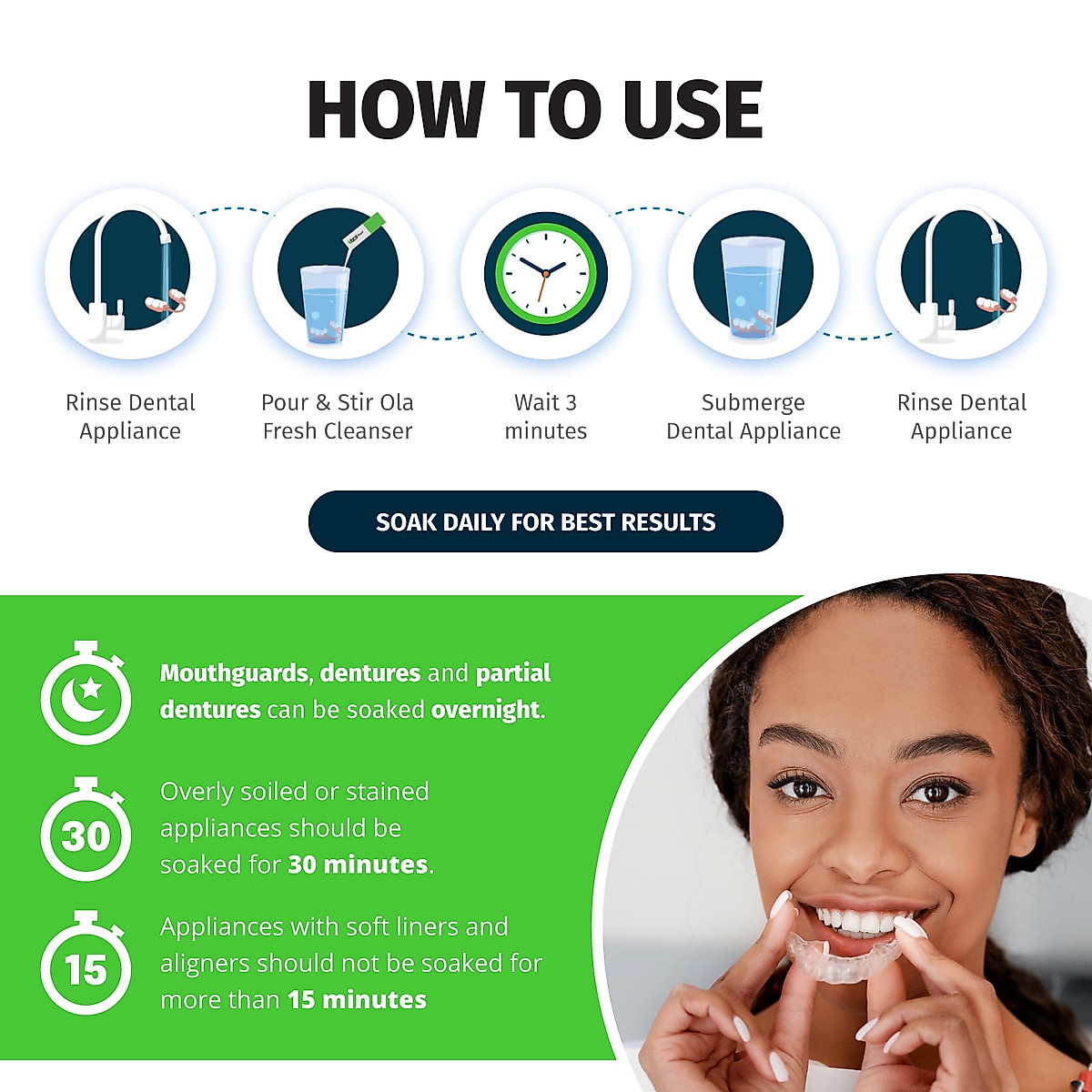 TCS Fresh Dental Appliance Cleaner Set - 6 Month Supply - Professional Strength Concentrated Retainer Cleaner Solution with Soft Bristle Dental Brush