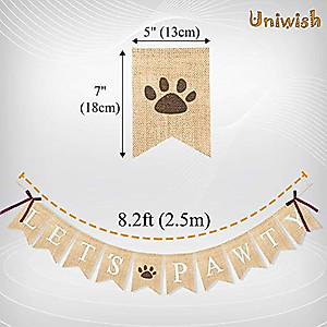Uniwish Burlap Let’s Pawty Banner Dog Birthday Party Decorations Puppy Pet Dogs Cats Happy Birthday Paw Print Sign Photo Backdrop