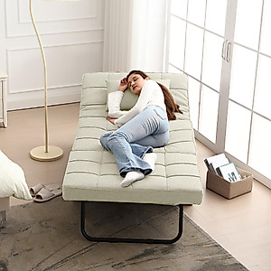 Fiona's magic Sofa Bed, 4 in 1 Multi-Function Convertible Ottoman, Modern Breathable Linen Folding Couch Bed with Adjustable Backrest and Storage Bag for Living Room Apartment Office, Beige