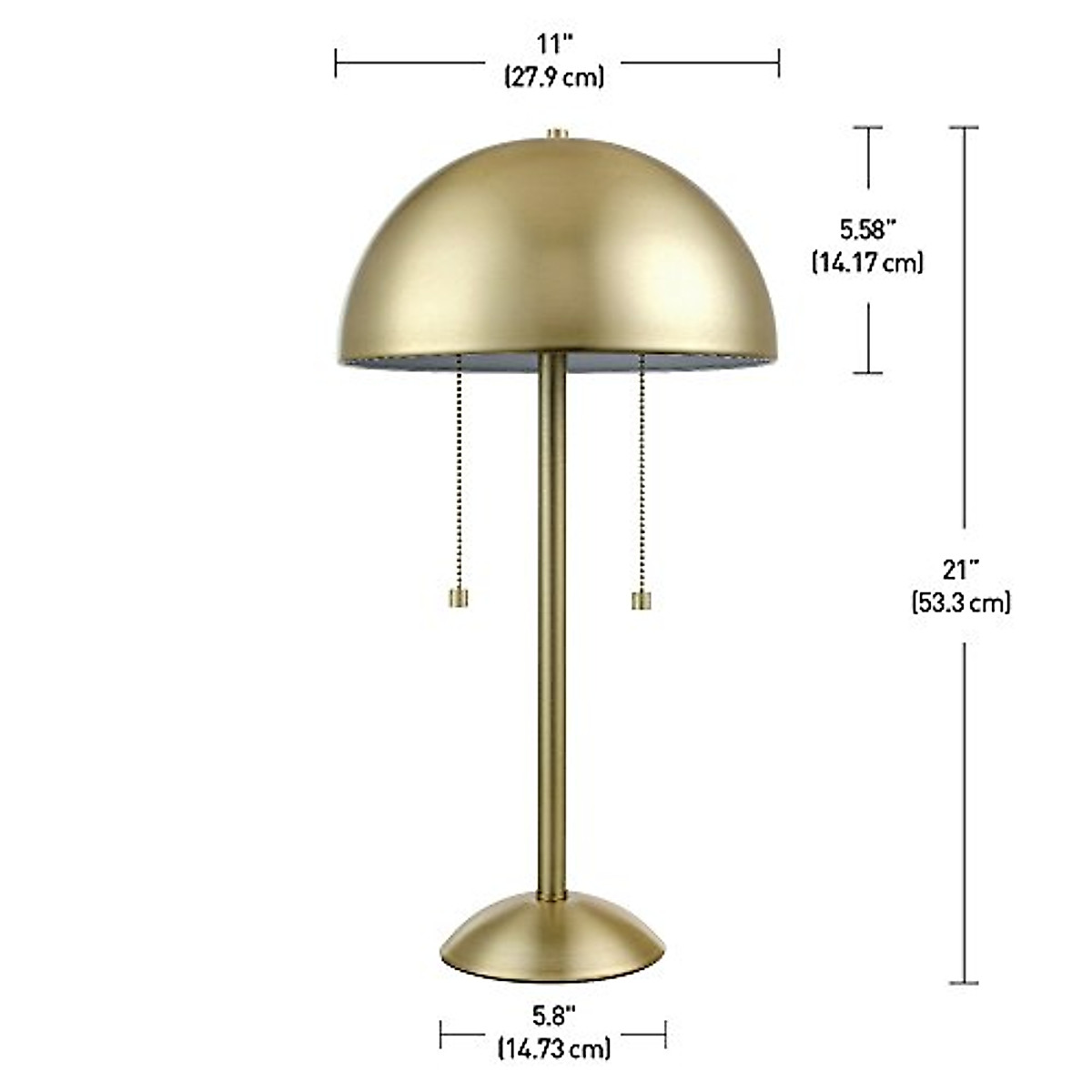 Globe Electric 12976 Haydel 21" 2-Light Table Lamp, Matte Brass, Double On/Off Pull Chain