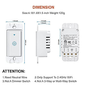 Smart Switch, Smart Light Touch Switch 2 Gang, Double Smart WiFi Light Switches, Smart Switch 2 Gang Compatible with Alexa and Google Home, Neutral Wire Needed, No hub Required (2Gang)