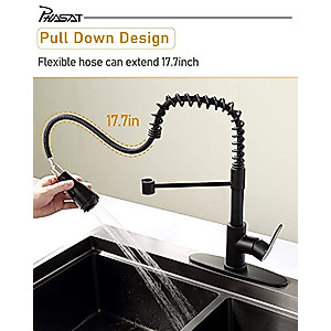 PHASAT Kitchen Faucet with Pull Down Sprayer High ArcSpring Kitchen Sink Faucet 4 Function Single Handle Mixer Tap,Matte Black,PU1H01