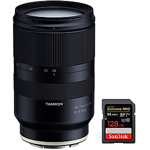 Tamron 28-75mm F/2.8 Di III RXD Full Frame E-Mount Lens for Sony Mirrorles (A036) with Sandisk Extreme PRO SDXC 128GB UHS-1 Memory Card