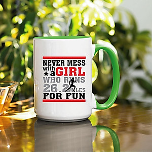 Never mess with a girl Run humor quote a long Distance Marathon Runner for Running lovers girls 11oz 15oz Inner Color Accent Mug