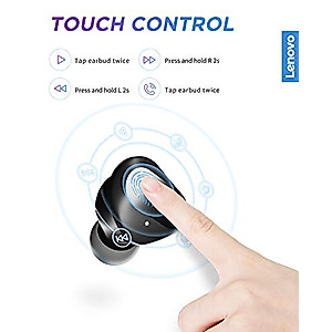 Lenovo True Wireless Earbuds Bluetooth 5.0 IPX5 Waterproof with USB-C Quick Charge and Built-in Microphone for Work/Travel/Gym (Black)