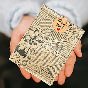 Novel Box® Newsprint Kraft Print Paper Gift Candy Jewelry Merchandise Bag Bundle 6X9" (100 Count) + Custom NB Pouch