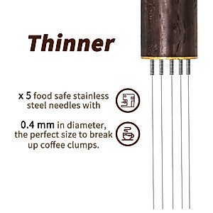 Zolunu Espresso Coffee Stirrer 5 Needles 0.4mm Espresso Distribution Tools, Natural Wood Handle and Stand (Walnut)