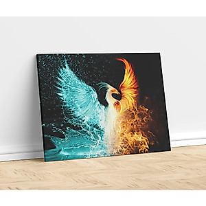 Rising Phoenix Wall Art Canvas Poster Prints Half Ice and Fire Phoenix Bird Nirvana Decor Chinese Dragon Picture Phenix Painting Artwork for Home Bedroom Living Room Decoration - 12x18 inch