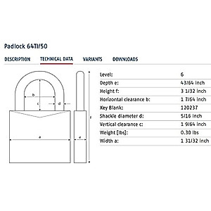 ABUS 64TI/50 C Titalium Aluminum Alloy Padlock Keyed Different