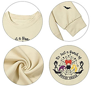 MOUSYA It's Just A Bunch of Hocus Pocus Sweatshirt Women Halloween Sanderson Sisters Graphic Long Sleeve Pullover Shirt Apricot