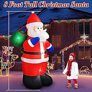 8FT Tall Christmas Santa Inflatables Outdoor Decorations, Inflatable Santa Claus with Gift Bag Built-in LED Lights Blow Ups Yard Decoration Décor for Holiday Xmas Party Indoor Garden Lawn Patio