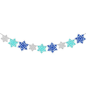 3Pcs Winter Wonderland Banners, Glittery Snowflake Banner Christmas Decorations Banners Winter Holiday Garland Photo Props Banner for Party Home Decorations