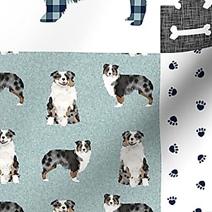 Spoonflower Fabric - Australian Pet Quilt Blue Cheater Floral Shepherd Dogs Wholecloth Top Printed on Petal Signature Cotton Fabric by The Yard - Sewing Quilting Apparel Crafts Decor