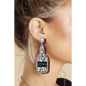 NLCAC Champagne Bottle Earrings Sparky Rhinestone Vodka Champagne Bottle Drop Dangle Earrings Wedding Holiday Celebration Party Earrings Gifts for Women Silver