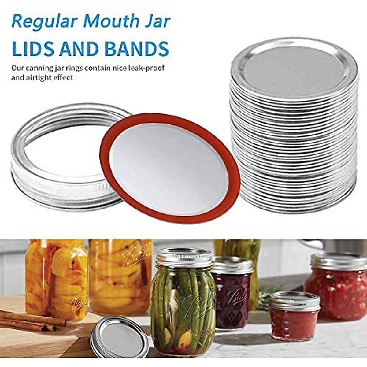 OTTOPT Canning Lids and Rings Regular Mouth -Mason Jar Lids Regular Mouth with Silicone Seals Rings for Ball or Kerr Jars, Rust-Proof Split-Type Leak Proof, Silver24 Count (Lids&Rings)