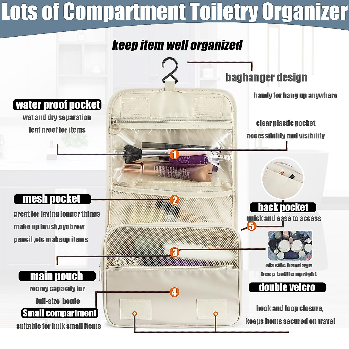 L&FY Multifunction Portable Travel Toiletry Bag Cosmetic Makeup Pouch Toiletry Case Wash Organizer