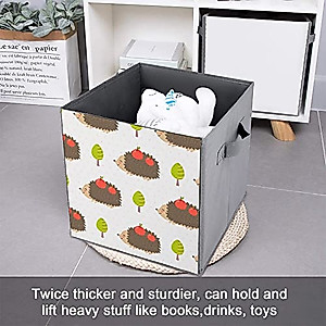 Hedgehog PU Leather Collapsible Storage Bins Canvas Cube Organizer Basket with Handles