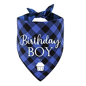 Funny Blue Plaid Cotton Pet Dog Bandana, Birthday Boy Dog Scarf Gender Reveal Photo Prop Accessories Birthday Party for Pet Dog Master Lovers Owner Gift