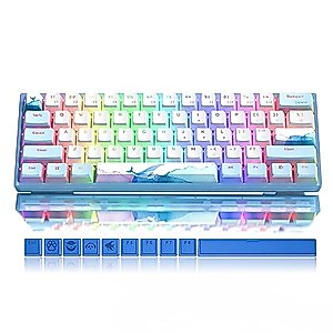 Womier WK61 60% Keyboard, Hot-Swappable Keyboard Ultra-Compact RGB Gaming Mechanical Keyboard w/Pudding Keycaps, Linear Red Switch, Pro Driver/Software Supported - Glacier Blue