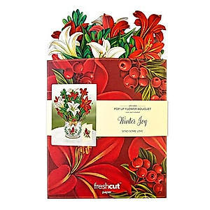 Freshcut Paper Pop Up Cards, Winter Joy, 12 Inch Life Sized Forever Flower Bouquet 3D Popup Greeting Cards, Christmas Cards, Holiday Gift Cards with Note Card and Envelope