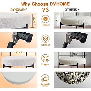 DYHOME Dining Chairs Set of 4, White Modern Upholstered Kitchen Dining Room Chairs, Boucle Dining Chairs Curved Backrest, Mid Century Kitchen Chairs with Black Metal Legs