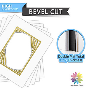 Mat Board Center, Double Mat - Acid Free, 8-ply Thickness, White Core - for Pictures, Photos, Framing (Off White Over Gold, 8x10 for 5x7, Pack of 5)
