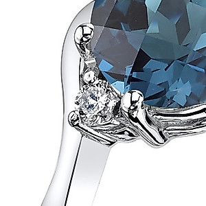 PEORA London Blue Topaz and Diamond 3-Stone Ring for Women 14K White Gold, Genuine Gemstone Birthstone, 2.25 Carats Round Shape 8mm, Size 7