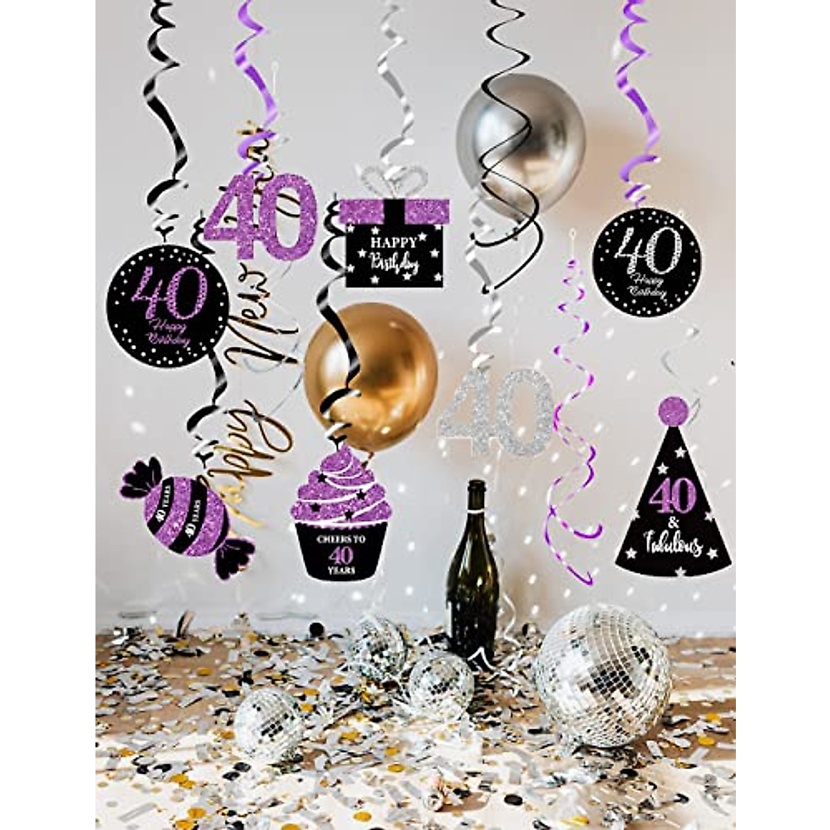 40th Birthday Decorations Women Purple Black Silver for Women Qian’s Party Purple Silver Black Foil Hanging Swirls Decorations 40th Birthday Party Hanging Decor – Women 40th Birthday Party Decorations