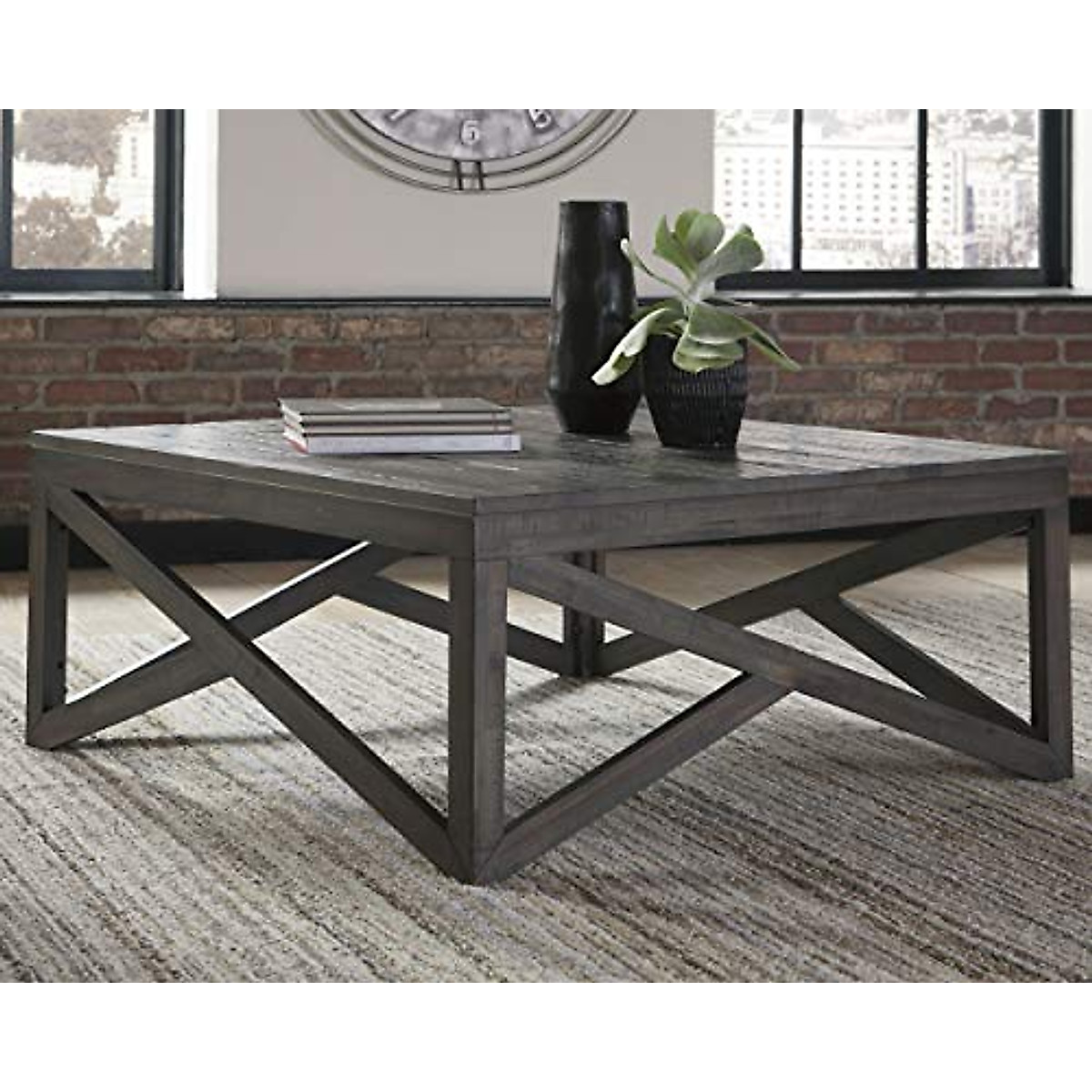 Signature Design by Ashley Haroflyn Rustic Square Coffee Table, Gray