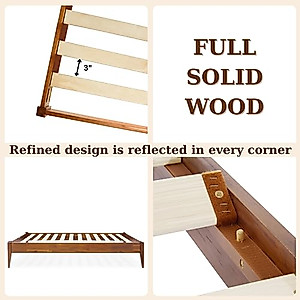 Bme Dinkee 15 Inch Signature Bed Frame Without Headboard - Modern & Minimalist Style with Acacia Wood - 12 Strong Wood Slat Support - Easy Assembly - No Box Spring Needed - Caramel, Twin