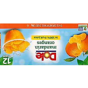 Dole Fruit Bowls Mandarin Oranges in 100% Juice Snacks, 4oz 12 Total Cups, Gluten & Dairy Free, Bulk Lunch Snacks for Kids & Adults