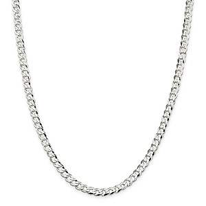 Solid 925 Sterling Silver 5.75mm Close Link Flat Curb Cuban Chain Necklace - with Secure Lobster Lock Clasp 22"