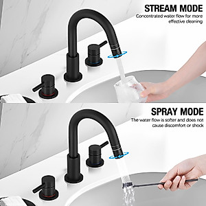 LTUBDI Bathroom Faucets for Sink 3 Hole 8 Inch Widespread Bathroom Sink Faucet Matte Black Pull Down Bathroom Faucet 2 Handle with Pop-up Drain