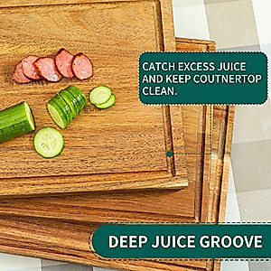 Acacia Wood Cutting Board (17x10x1.2 Inch) with Juice Groove and Hand Grip Large Thick Rectangle Wooden Carving Board for Kitchen Chopping Board for Meat, Vegetables, Fruits, Cheese