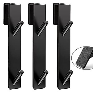 LuxLumin Shower Door Hooks, 7.5 Inches Over The Door Towel Hooks Hanger Extended for Bathroom Frameless Glass Door, Robe Sponge Bath Hook Stainless Steel Black 3 Pack
