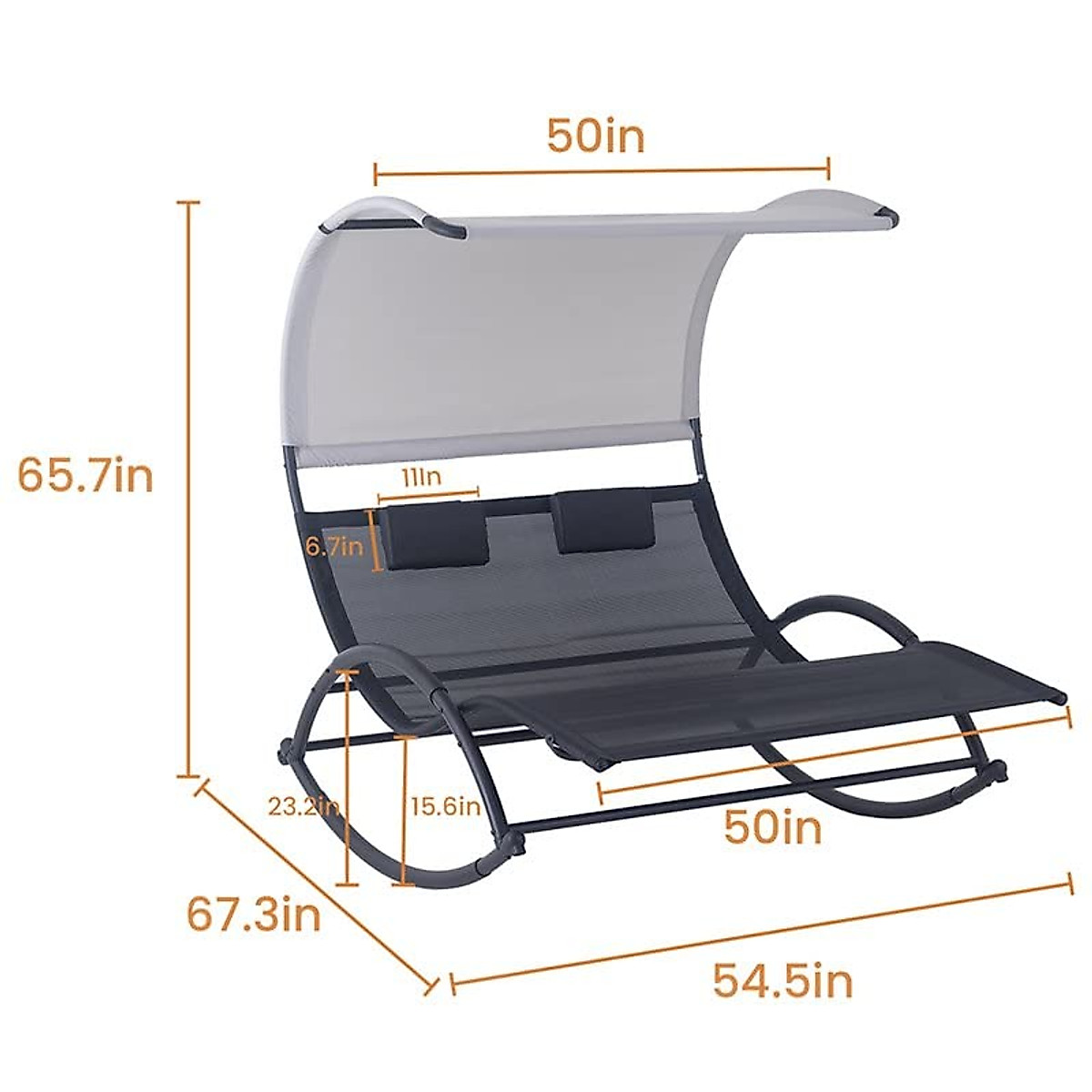 Crestlive Products Outdoor Double Chaise Lounge Chair Swing Rocking Portable Hammock Bed Loveseat with Sun Shade & Wheels for Patio, Yard, Pool (Black)