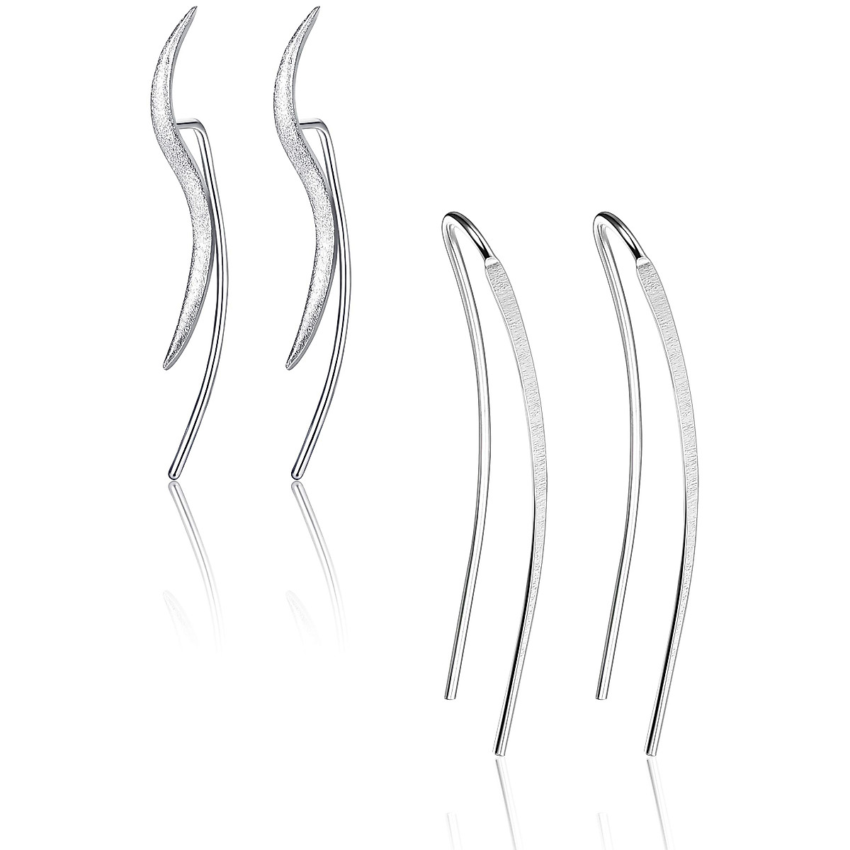 Milacolato 2Pairs Sterling Silver Ear Crawler Earrings for Women Platinum Plated Cuff Earrings Light-weight Ear Climber Jackets