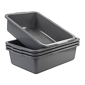 Leendines 4 Packs Plastic Bus Tubs, Grey Commercial Bus Box, 32 L